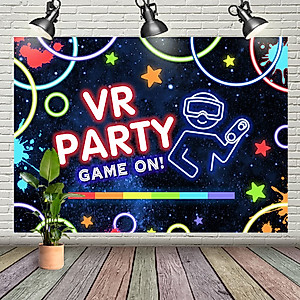 7x5ft Game On VR Party Backdrop Birthday Game Night Background Colorful Video Game Bday for Boy Party Decoration Neon Theme Level Up PlayStation Glow Gamer Photography Supplies Photo Booth Props