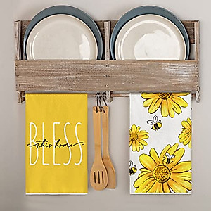 Artoid Mode Sunflower Bees Flower Basket Home Sweet Home Summer Kitchen Towels Dish Towels, 18x26 Inch Seasonal Decoration Hand Towels Set of 4