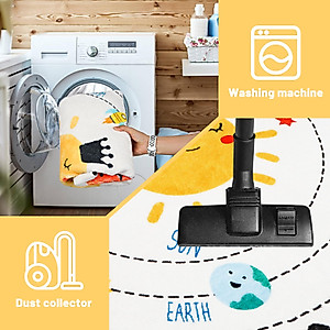 LTKOUGFAM ABC Kids Rug,4 ft Washable Nursery Rug,Soft Plush Educational Circle Rug,Non-Slip Solar System Alphabet Rug for Classroom playroom Bedroom Kids Room Decor