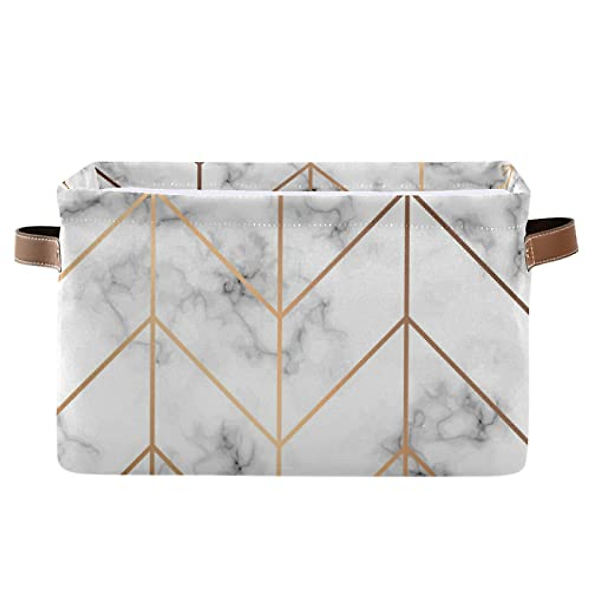 AUUXVA Geometric Line Marble Print Storage Bin Canvas Toys Storage Basket Bin Large Storage Cube Box Collapsible with Handles for Home Office Bedroom Closet Shelves,2 pcs