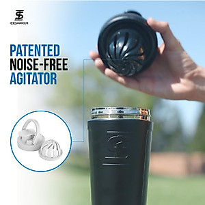 Ice Shaker Stainless Steel Shaker Bottle | 26oz, Black White Ombre | Stays Cold for 30+ Hours | Insulated Cup with Twist-on Agitator | Odor-Free Shaker Cup for Protein Shakes, Water, Smoothies