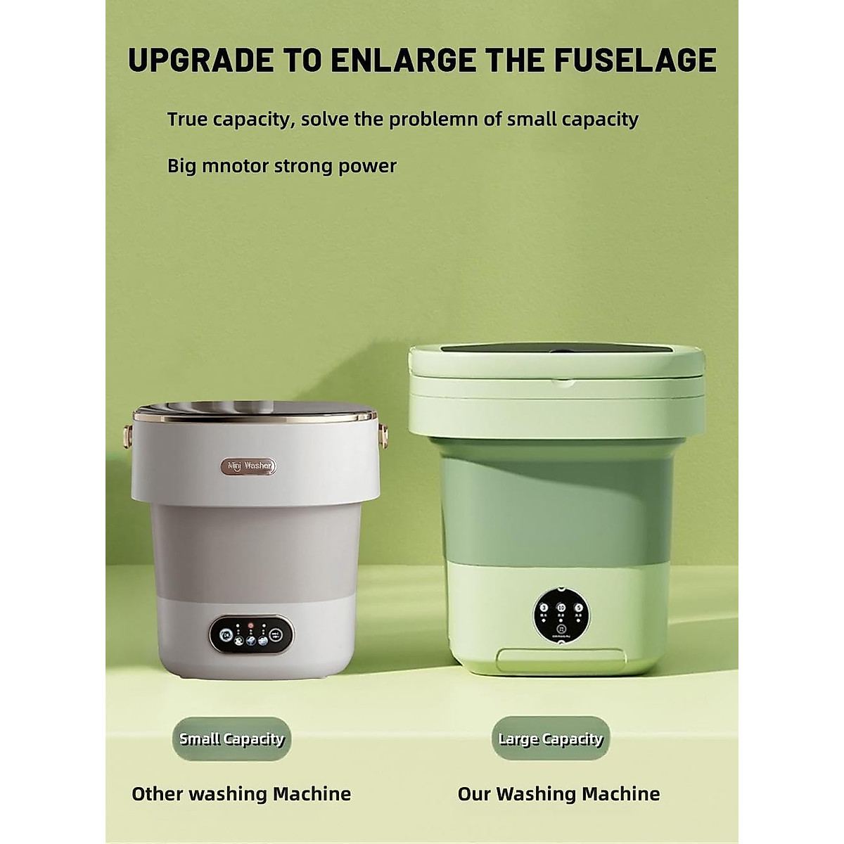 Portable Washing Machine, Mini Washer,15L Upgraded Large Capacity Foldable Washer.Deep Cleaning of Underwear, Baby Clothes and Other Small Clothes.Suitable for Apartments, Dormitories, Hotels.(Green)