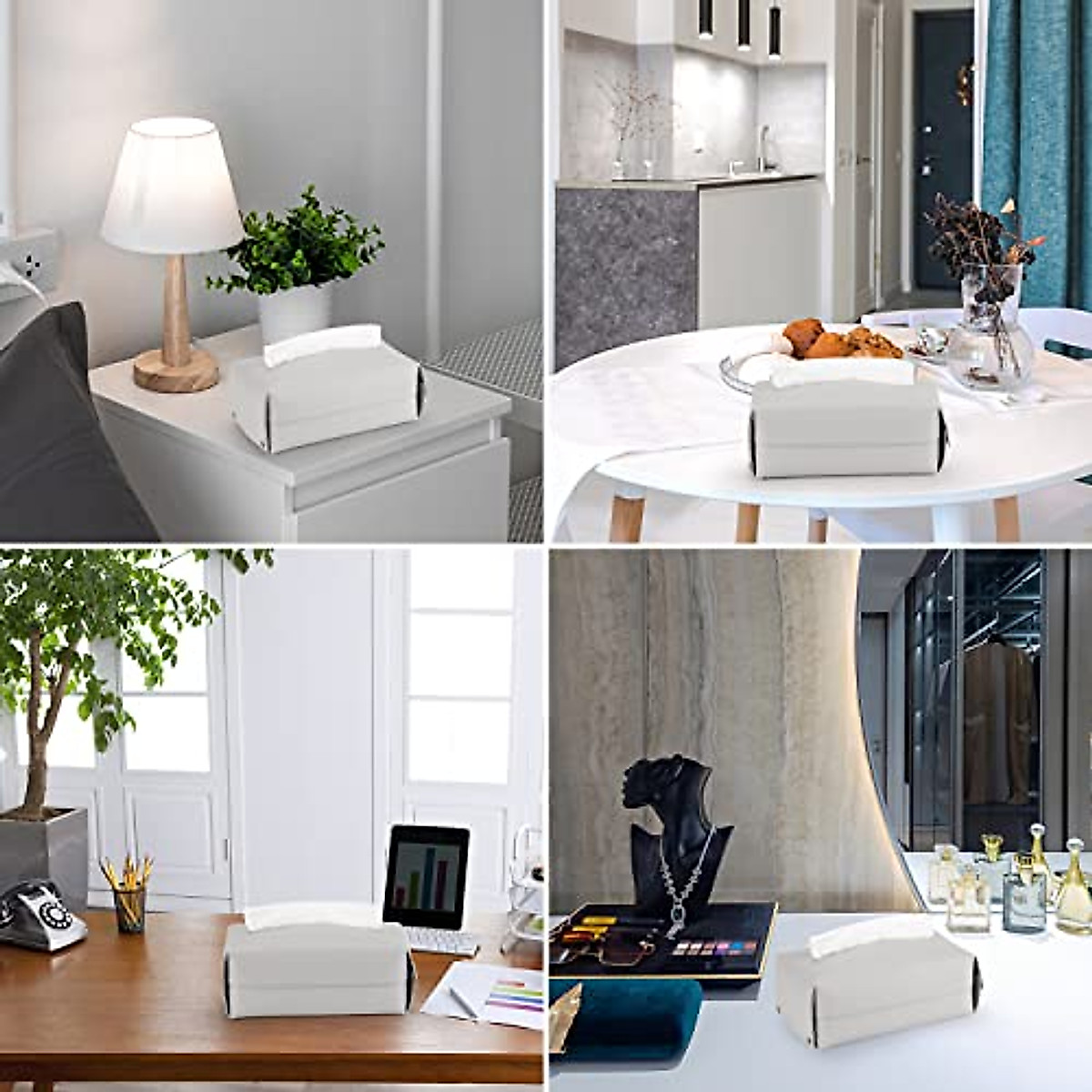 HELMDY Tissue Box Holder Rectangular: Modern Decorative PU Leather Organizer Tissue Box Cover 9.84"X5.51"X3.86" for Bathroom Vanity Countertop & Night Stands & Office Desk & Car (Gray)