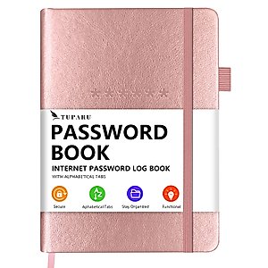 Password Book with Alphabetical Tabs – Hardcover Internet Address & Password Organizer – Password Keeper Notebook for Computer & Website – 5.2 x 7.6" Log-in Password Journal w/Thick Paper (Rose Gold)