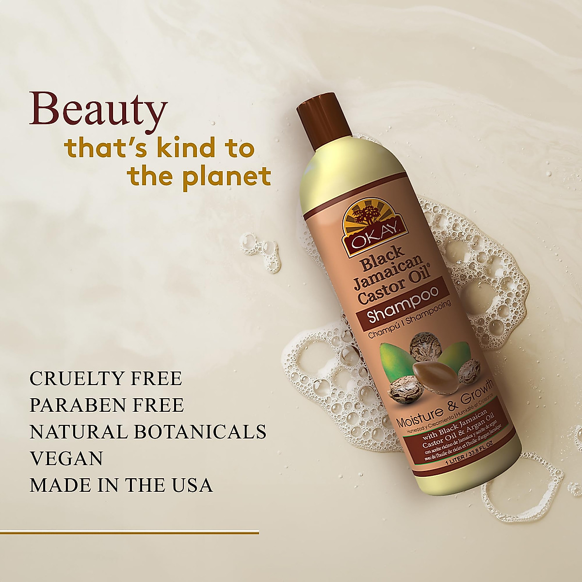 OKAY Black Jamaican Castor Oil Shampoo - Jamaican Castor Shampoo for Hair Growth, Natural Moisturizing Shampoo to Strengthen & Restore Damaged Hair for Women and Men - 33 Oz