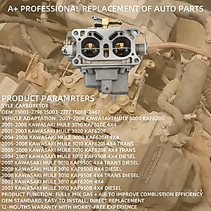 Dasbecan 15003-2766 Carburetor Carb with Repair Kit Compatible with Kawasaki Mule 3000 3010 3020 2001-2008 Trans 4x4 Carb kit