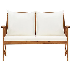 Tidyard Garden Bench with White Cushion and Pillow Acacia Wood Porch Chair Wooden Outdoor Bench for Backyard, Porch, Park, Lawn 46.9 x 26.4 x 32.7 in