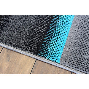 Masada Rugs, Modern Contemporary Area Rug, Turquoise Grey Black (6 Feet X 9 Feet)