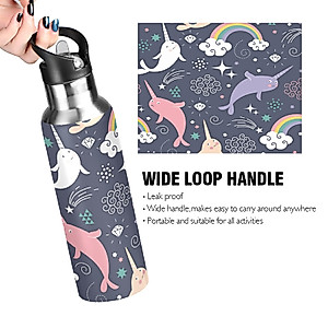 TropicalLife Insulated Water Bottle Narwhal And Rainbow Water Bottle with Straw Stainless Steel Bottle Vacuum Insulated Tumblers for School Sports