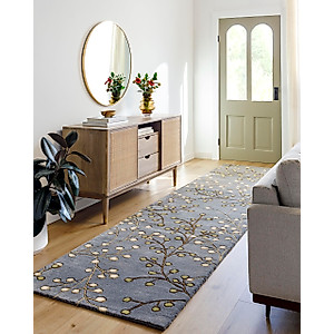 Mark&Day Wool Rugs, 2x4 Le Havre Cottage Gray Hearth Area Rug, Grey Cream Yellow Carpet for Fireplace, Entryway, Bedroom or Living Room (2' x 4' Hearth)