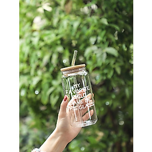 WODOHOLO Birthday Gift for Dad Mom from Daughter, Son, Father Birthday Gifts, Fathers Day Drinking Glass Cup 16oz with Lid and Straw Can Shaped Glass Mama Iced Coffee Bear Can Glass Tumbler