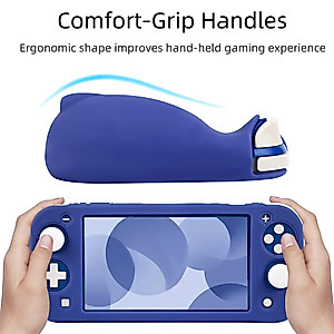 Protective Case for Nintendo Switch Lite, Soft Grip Case Cover with Comfort Ergonomic Handles for Nintendo Switch Lite 2019 [Self Stand][4 Thumb Stick Caps] (Silicone-Blue)