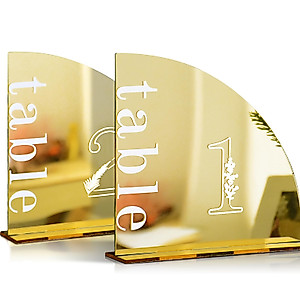 Gold Table Number with Stands 1-10,Table Numbers for Wedding 6x6 Inch Quarter-Circle Design with Holder,for Wedding Table Centerpiece Decoration for Soiree,Party,Birthday