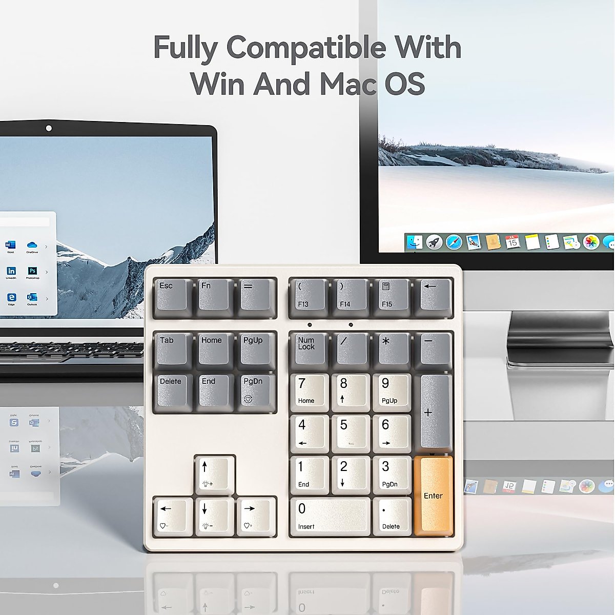 Mechanical Number Pad,34 Key Wired USB Numeric Keypad White Backlit Hot Swappable Numpad with PBT Keycaps for Laptop, MacBook,PC Desktop (Retro Beige,Brown Switch)