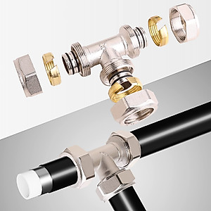 ANCIMOON 2PCS 3/4’’ Tee Air Piping Fittings, 3/4’’ Tubing x 3/4’’ Tubing x 3/4’’ Tubing, Brass-Nickel Plated, 200PSI Working Pressure, Air Line Fittings for Shop Garage Compressed Air Tube System