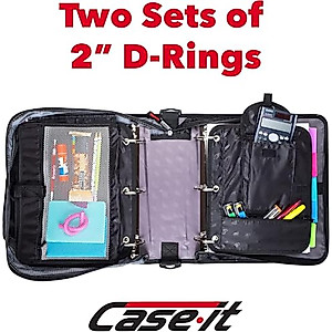 Case-it The Dual 2.0 Zipper Binder - Two 2 Inch D-Rings - 5 Subject File Folder - Multiple Pockets - 800 Sheet Capacity - Comes with Shoulder Strap - Black Dual-301