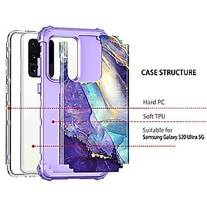 Rancase Compatible with Galaxy S20 Ultra Case,Three Layer Heavy Duty Shockproof Protection Hard Plastic Bumper +Soft Silicone Rubber Protective Case for Samsung Galaxy S20 Ultra 6.9 inch,Purple