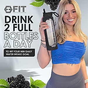 32 oz Glass Water Bottle with Straw Lid, Time Marker, Sleeve & Extra Lid - Motivational, Wide Mouth, Large BPA-Free 1 Liter Glass Water Bottle, Glass Drinking Bottle, Waterbottle (Black Sleeve)