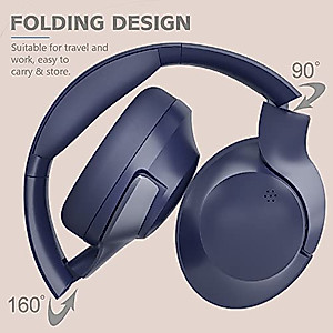 Active Noise Cancelling Headphones, REETEC Wireless Over Ear Bluetooth Headphones with Microphone ANC Headphones Long Playtime Hi-Fi Deep Bass Earphones Headset for TV Airplane Travel - Navy Blue