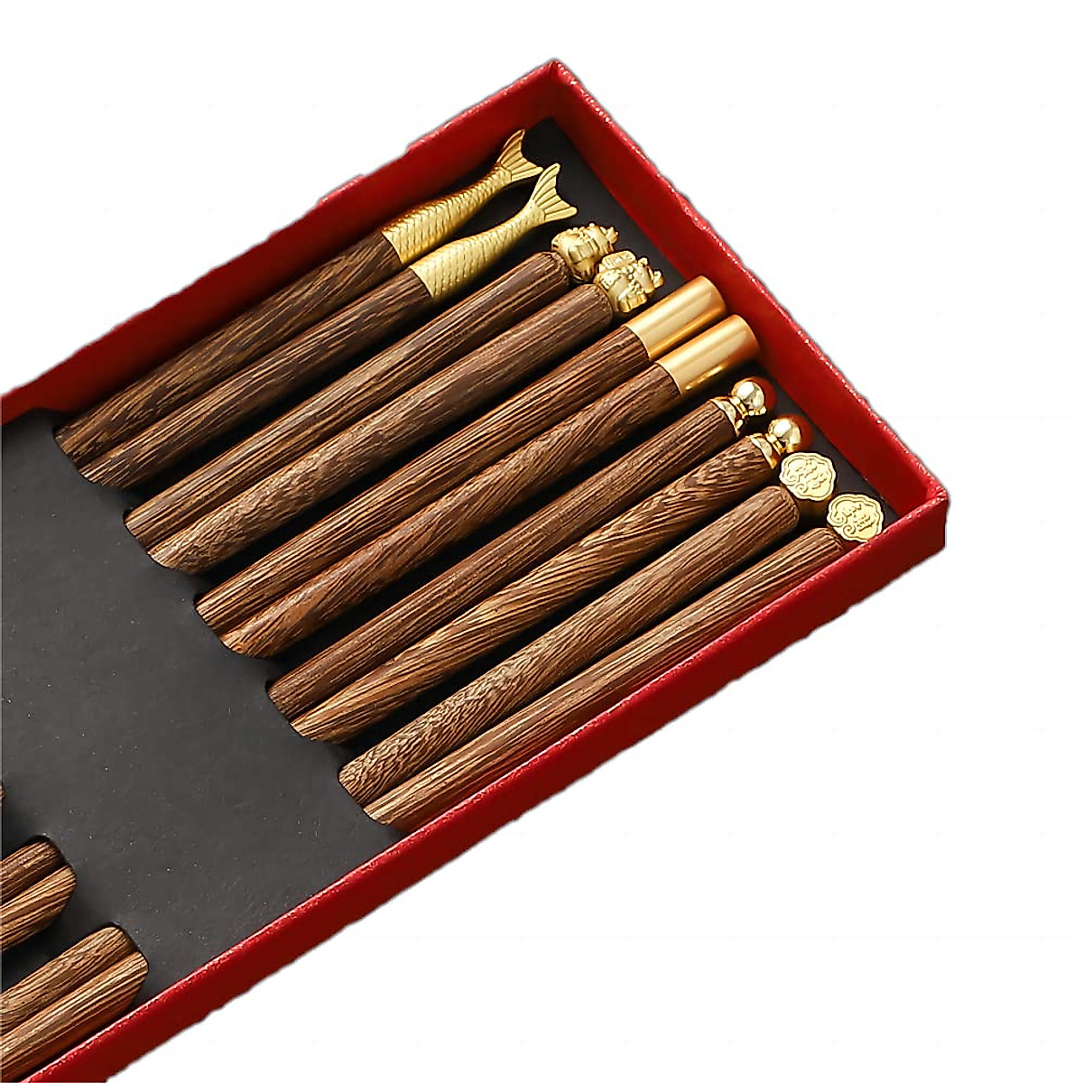 5 Pairs Hardwood Chopsticks Chinese Style Reusable Hand-Carved Chopsticks Natural Wood Chop Sticks with Gift Box