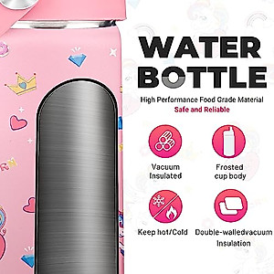 Charcy 12 oz Insulated Water Bottle for Kids, Portable Sports Water Cup Flask with Handle, Travel Thermos Mug, Pink adjustable lid - Pink Unicorn