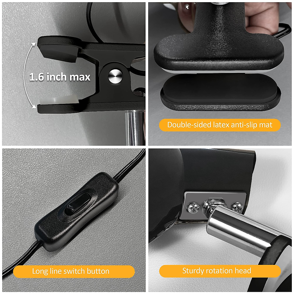 TOPMB Clamp Light, Super Bright Clip Lamp for Book Reading in Bed Headboard Light, Easy to Attach Illumination Powerful Small Compact Clamp Lamp Black