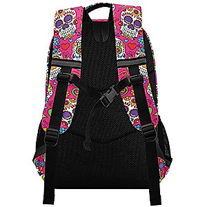ALAZA Sugar Skull Day Off The Dead Pink Backpack Purse for Women Men Personalized Laptop Notebook Tablet School Bag Stylish Casual Daypack, 13 14 15.6 inch