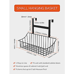 MaraFansie Grid Storage Basket, Over the Cabinet Door Organizer, Hanging Basket with Hook Over the Cabinet/Railing, Under Sink Kitchen Cabinet, Pantry, Bathroom, Small, Black, 1 Pack