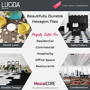 Lucida Surfaces Luxury Vinyl Floor Tiles | Glue Down Adhesive Flooring | Marble Look Hexagon Shaped Tile | MosaiCore | Single Sample Tile