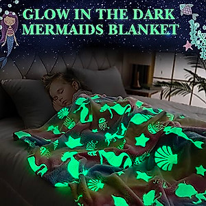 Poemuphi Glow in The Dark Blanket - Soft Cozy Mermaid Throw Blanket for Girls, Ideal Gifts for Kids, 50"×60" Colorful