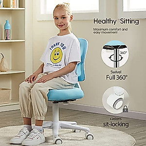 Ergonomic Kids' Desk Chairs, Height & Depth Adjustable Kids Study Chair, Cute Kids Office Chair. Perfect for Home, School and Library. No Armrests.