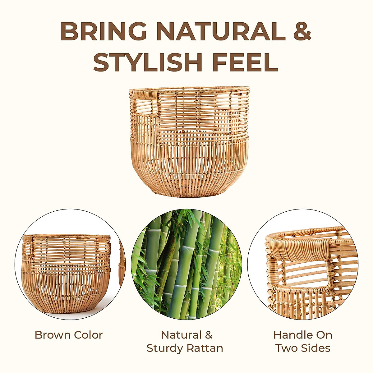 X AVIA HANDICRAFTS Set Of 2 Large Woven Blanket Baskets With Handles | Round Wicker Rattan Storage Floor Baskets for Shoe In Living Room | Extra Big Boho Rattan Laundry Baskets For Pillow, Blanket