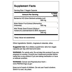 Swanson Berberine Plus with Bitter Melon & Milk Thistle - 3-in-1 Formula 60 Caps