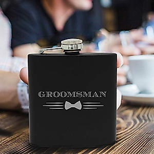 My Personal Memories Bow Tie Groomsman, Best Man, Groom 6 oz Flask Gift for Bachelor Party, Wedding (Groomsman)