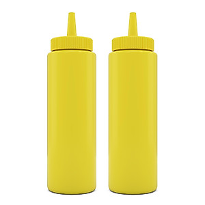 BRIGHTFROM Condiment Squeeze Bottles, YELLOW 8 OZ Empty Squirt Bottle with Wide Neck - Great for Ketchup, Mustard, Syrup, Sauces, Dressing, Oil, BPA FREE Plastic - 2 PACK