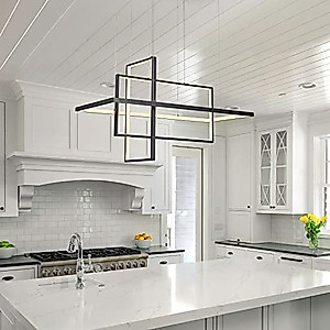 Leniure Black Square Cube LED Light Pendant Lamp Chandelier Lighting Fixture 34" Wide 16" Deep 20" High, Warm White 3000K
