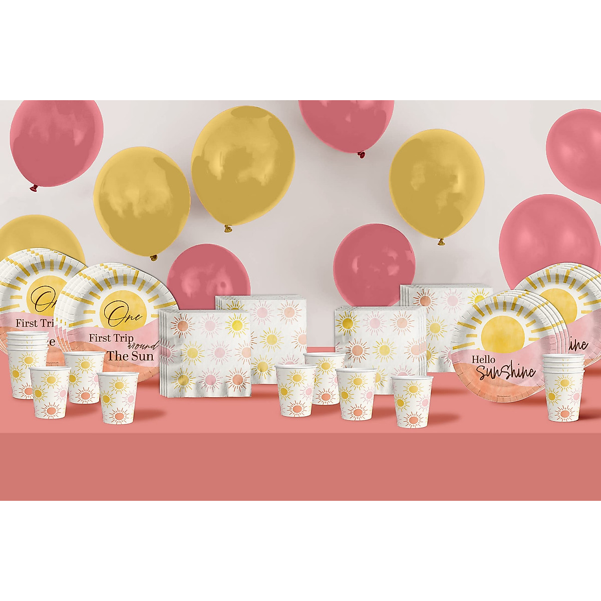 First Trip Around the Sun 1st Birthday Party Supplies Set Plates Cups and Napkins Tableware Kit for 16 64 Piece