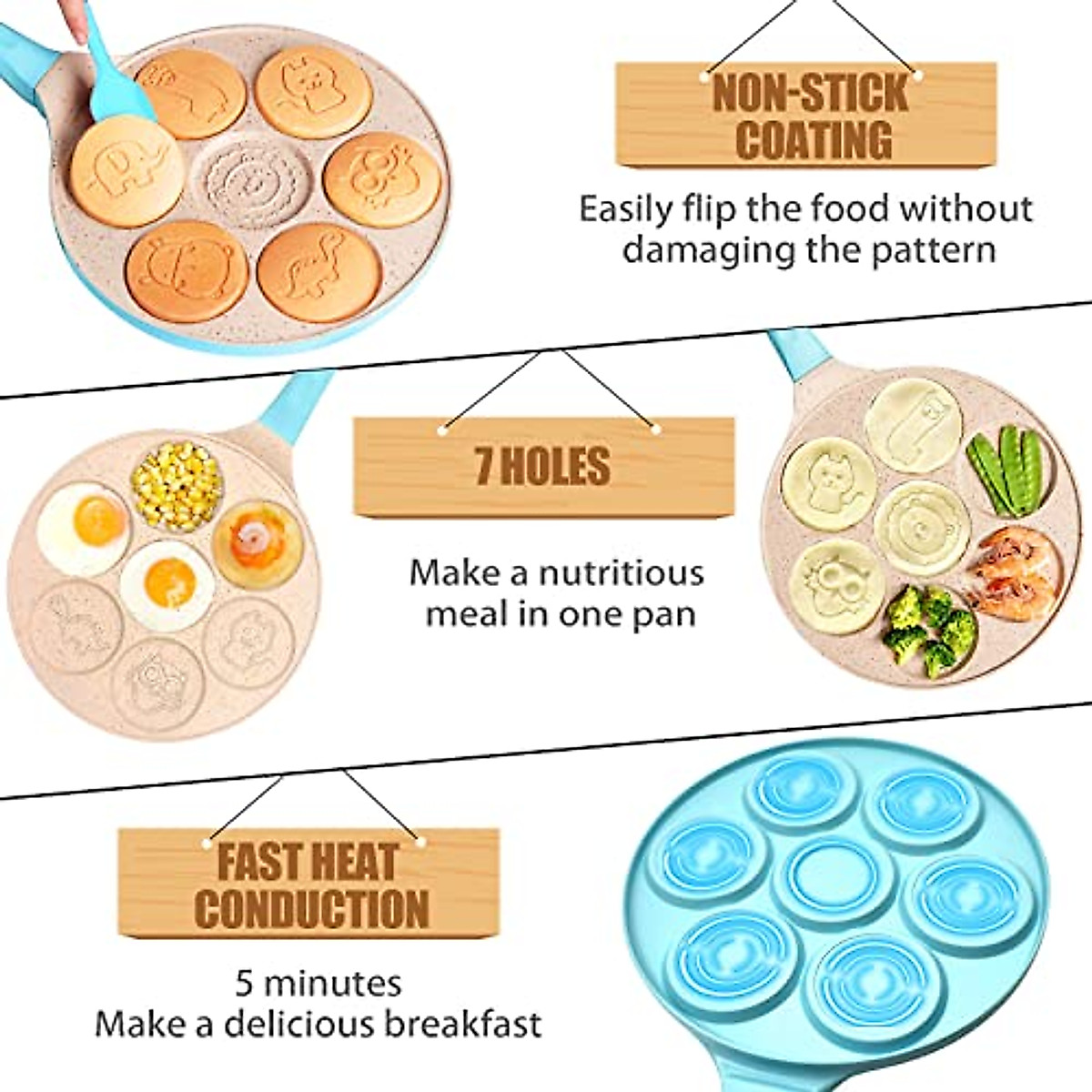 DAYOOH Pancake Pan Nonstick, Egg Waffle Maker Breakfast Silver Dollar Pancake Waffle Pan for Pancakes Nonstick Pancake Maker Griddle, Crepe Maker 7 Animal Pancakes Molds for Kids Omelette Skillet Pan