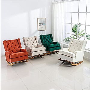 KINFFICT Upholstered Accent Rocking Chair, Mid Century Glider Rocker for Baby Nursery, Modern Wingback Armchair for Living Room, Bedroom, 300 LBS Weight Capacity, White