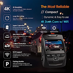 RexingUSA V1-4K Ultra HD Car Dash Cam with Wi-Fi 2.4” LCD Screen | 170° Wide Angle Dashboard Camera Recorder with G-Sensor | WDR | Loop Recording | Supercapacitor | Mobile App | 256GB Supported