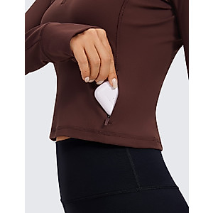 CRZ YOGA Women's Butterluxe Long Sleeve Workout Shirts Half Zip Pullover Sweatshirt Athletic Crop Top Collared Fall Shirt Taupe Medium