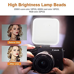GreatLPT RGB Camera Light, RGB Video Light on Camera 360° Full Color, CRI 95+ 2500-8500K Dimmable, 2000mAh Rechargeable Portable Photography Lighting with OLED Display & 3 Cold Shoe