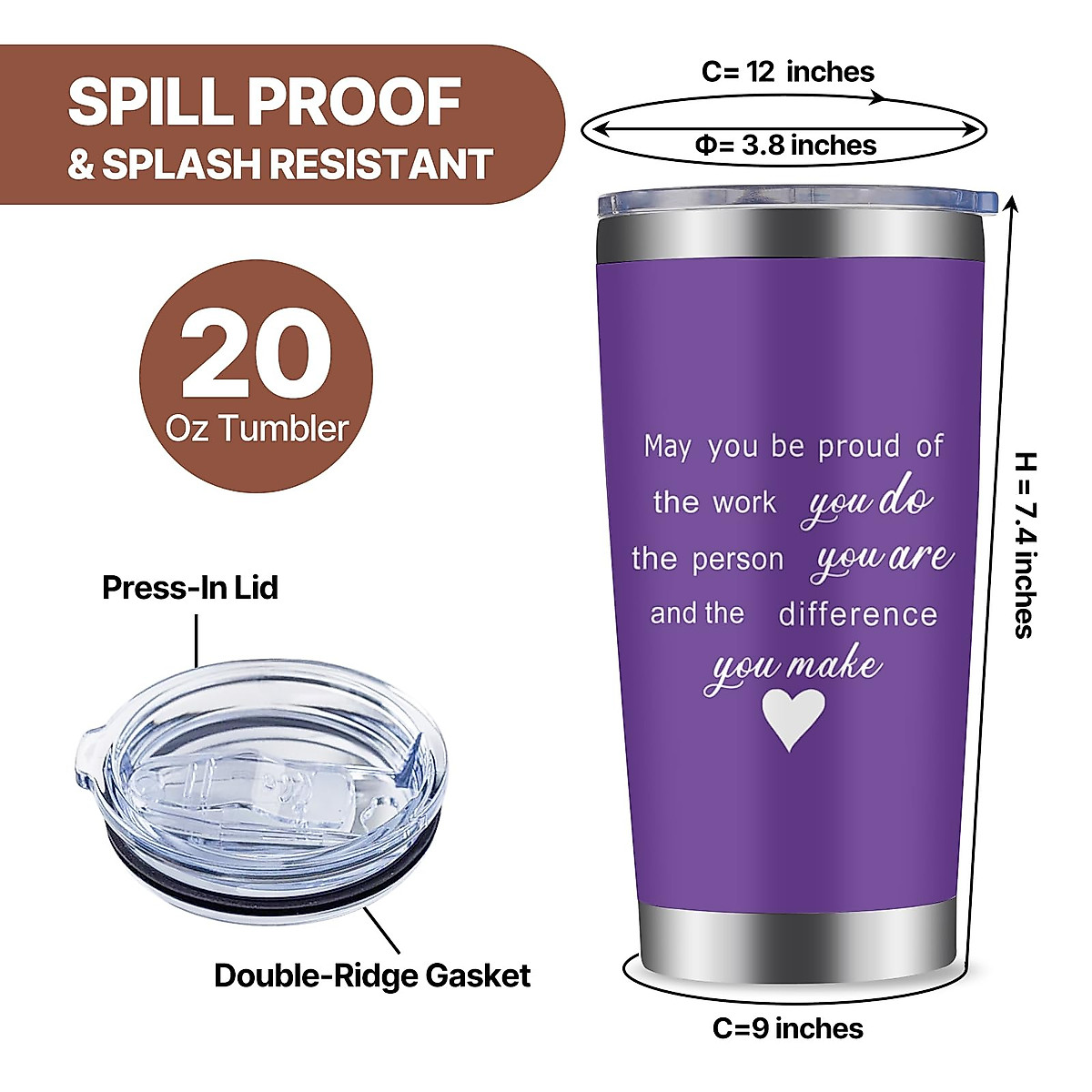 WFSJRED May You Be Proud Of The Work You Do 20 oz Insulated Tumblers with Lid & Straw | Employee Appreciation Gifts Stainless Steel Travel Coffee Wine Tumbler Mug (MAY Tumblers)