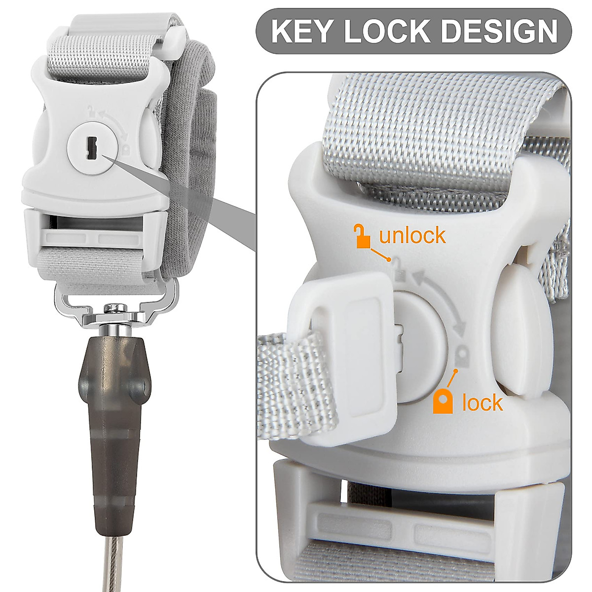 Blisstime Toddler Leash with Key Lock, Upgraded Anti Lost Wrist Link Baby Leash with 360 Degree Rotating Connector and Adjustable Bracelet for Babies Toddlers Child Kids (8.2ft/2.5m, Dark Gray)