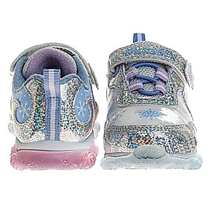 Disney Frozen LED Light up Shoes for Girls - Princess Anna and Elsa Lightweight Breathable Tennis Running Sneakers - Blue/Silver (Size 9 Toddler)