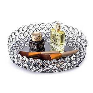 Feyarl Crystal Cosmetic Makeup Tray Jewelry Trinket Tray Organizer Vanity Tray Mirrored Decorative Tray Home Deco Dresser Perfume Skin Care Tray for Christmas Brithday Gift(Round 10" inch) (Silver)