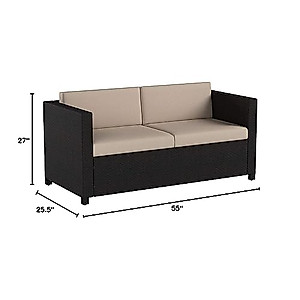 Christopher Knight Home Puerta Outdoor Wicker Loveseat with Cushions, Dark Brown / Beige Cushions