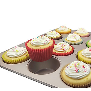 Mombake Premium Red Greaseproof Cupcake Liners Muffin Paper Baking Cups Standard Size, 100-Count