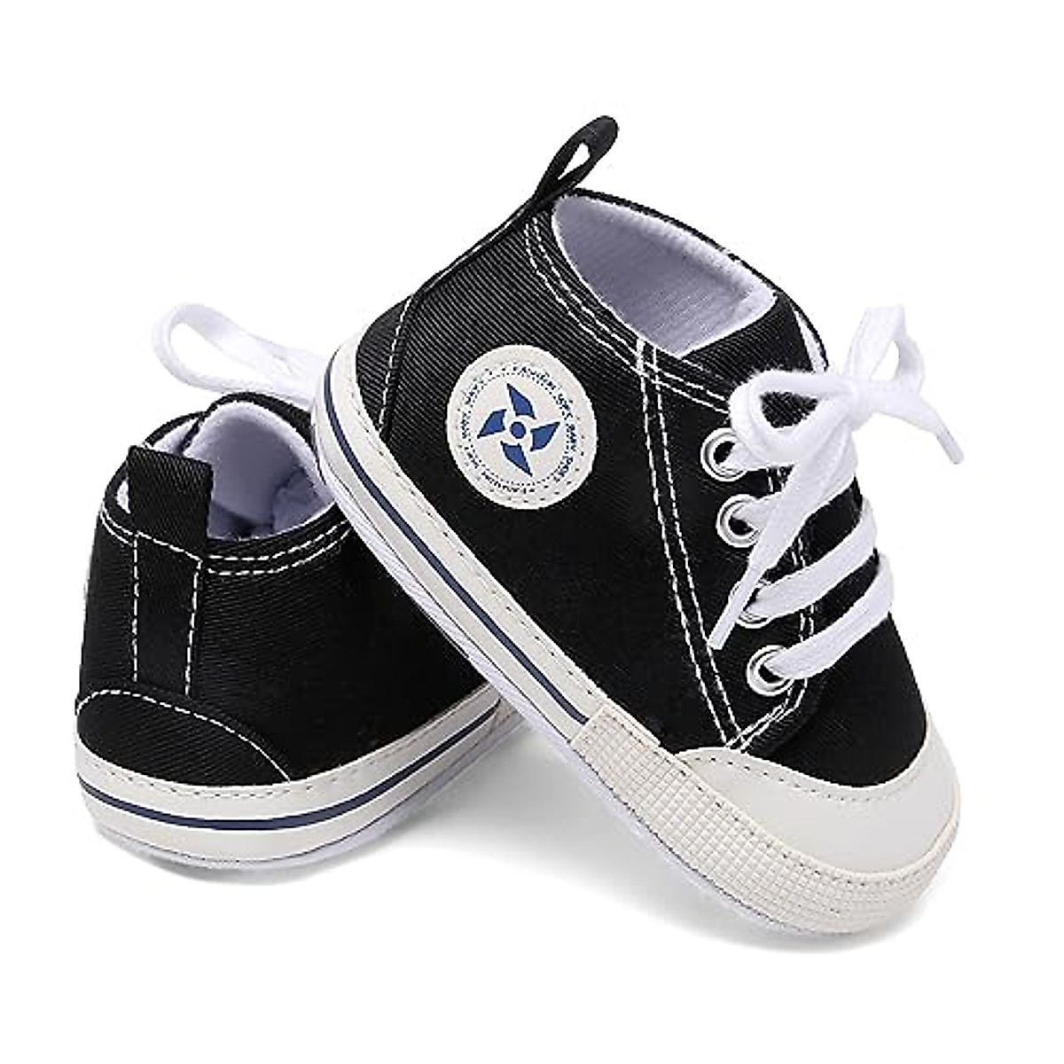 Baby Boys Girls Star High Top Sneaker Soft Anti-Slip Sole Newborn Infant First Walkers Canvas Denim Shoes (13cm, A-Black, 12_Months)