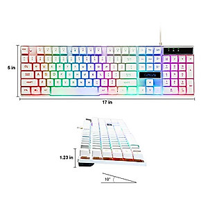 LED Backlit Wired Keyboard and Mouse Gaming Combo Mechanical Feeling Rainbow Backlight Emitting Character 3200DPI Adjustable USB Mice Compatible with PC Raspberry Pi iMac TDW910(White)